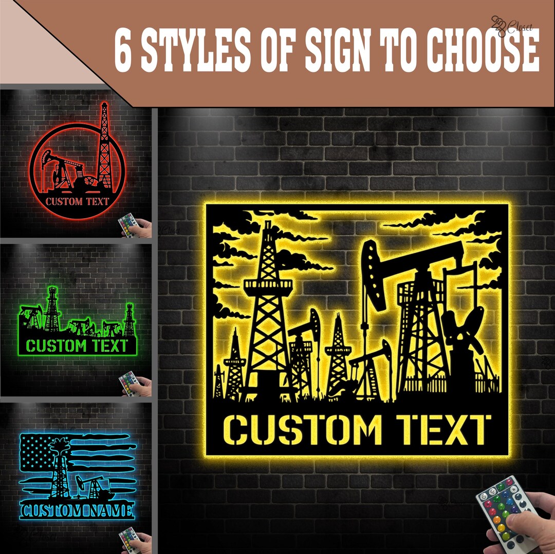 Custom Oil Pump Sign Led Lights, Oilfield Decor, Metal Wall Art, Pump ...