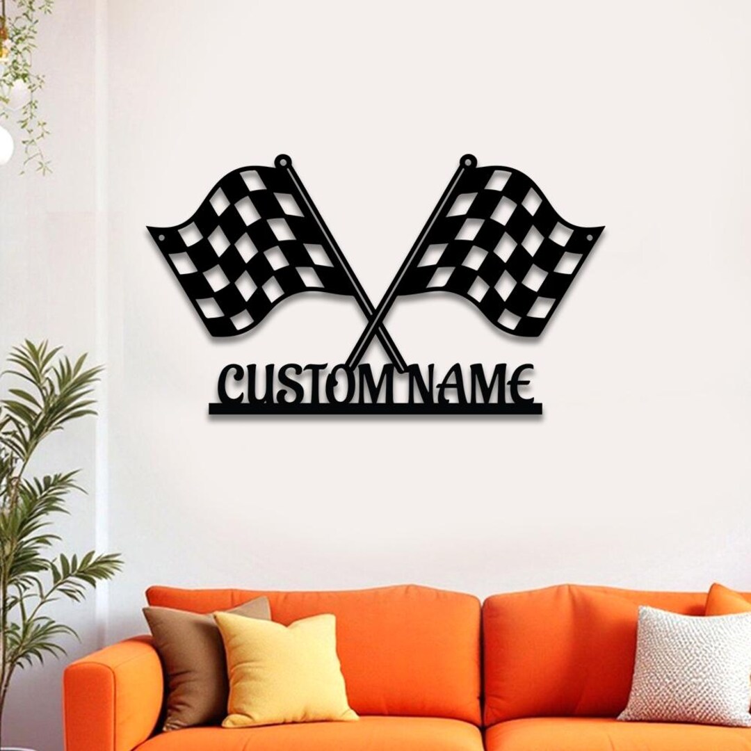 Custom Car Racing Flag Metal Sign Art, Checkered Flag Sign,finish ...