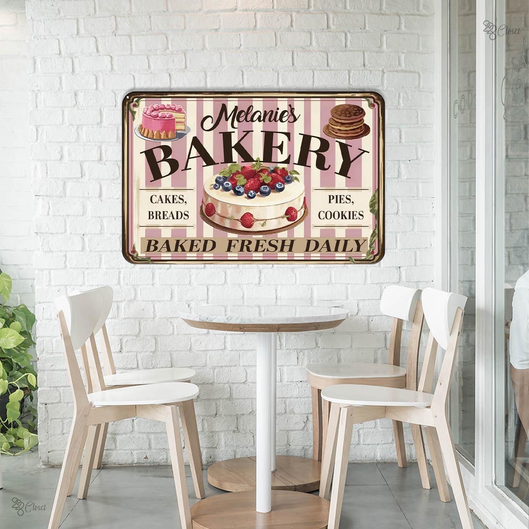Custom Bakery Sign, Vintage Metal Wall Art for Baker, Personalized Cake ...