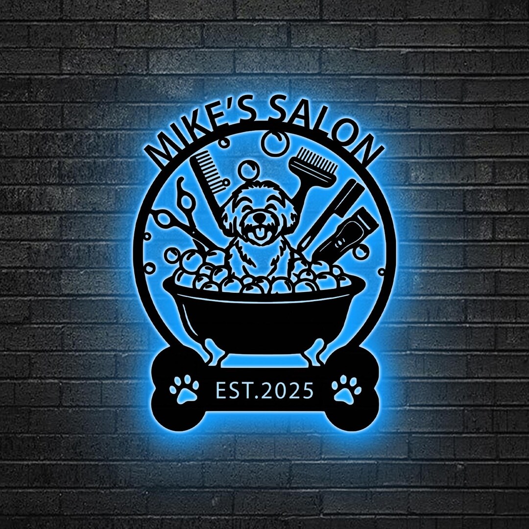 Custom Dog Grooming Metal Led Lights, Pet Grooming Sign, Personalized ...