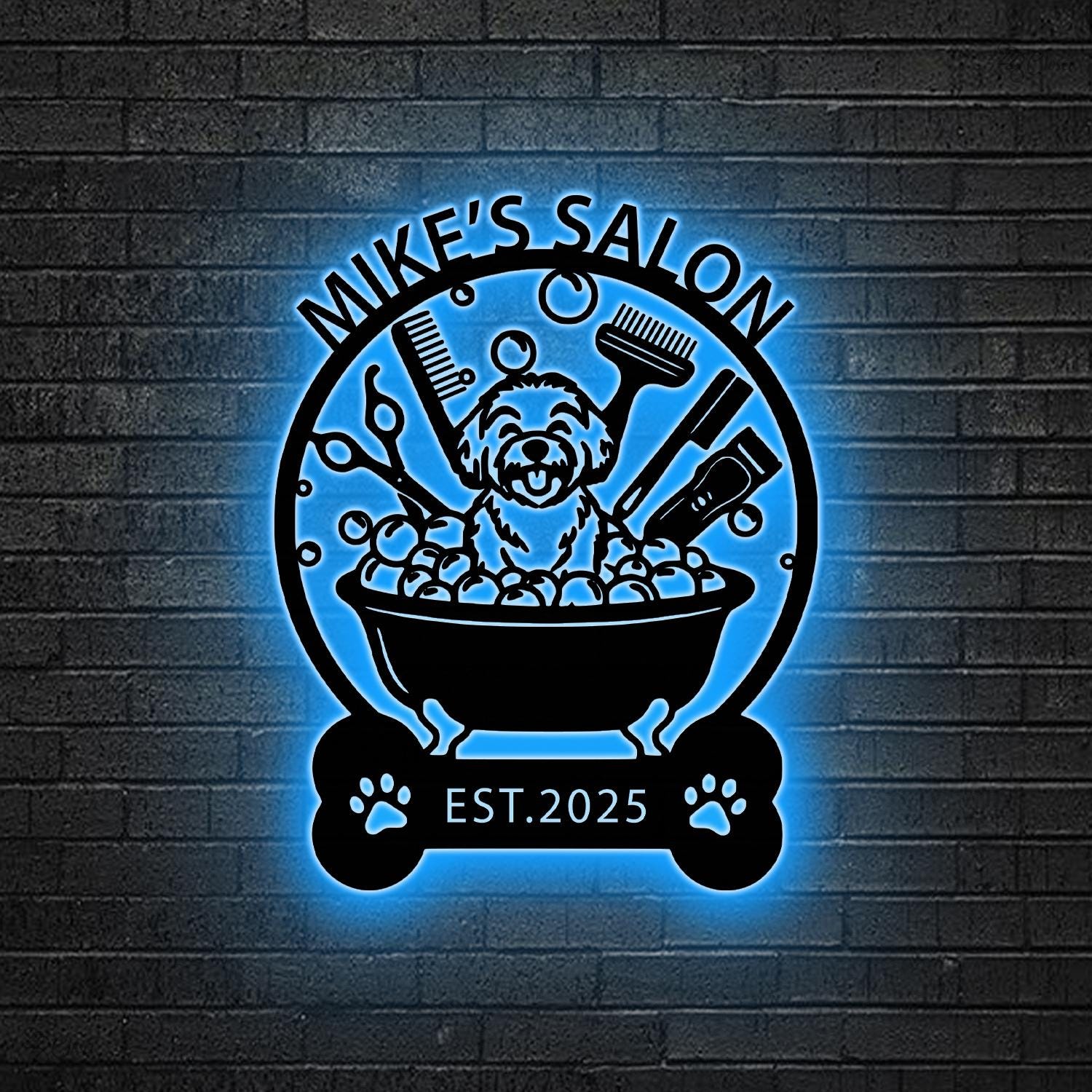 Custom Dog Grooming Metal Led Lights, Pet Grooming Sign, Personalized ...