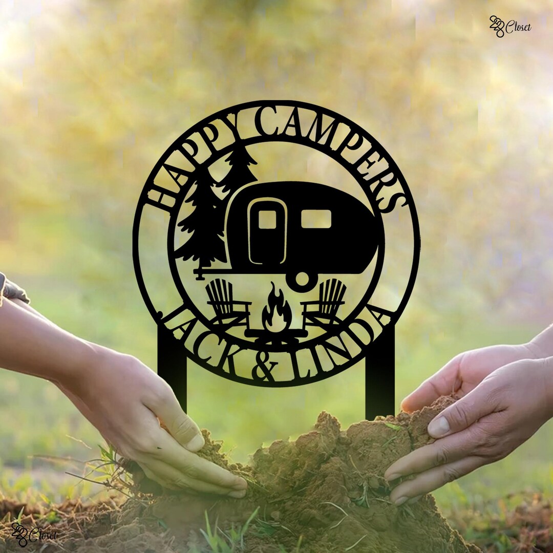 Custom Happy Campers Metal Yard Sign With Stake, Camping Car Trailer ...