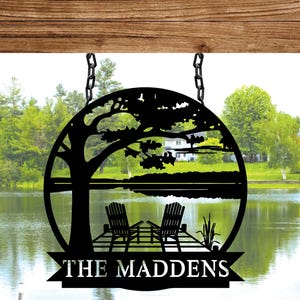 Custom Lake House Sign, Lake Scene Metal, Personalized Lake House Decor ...