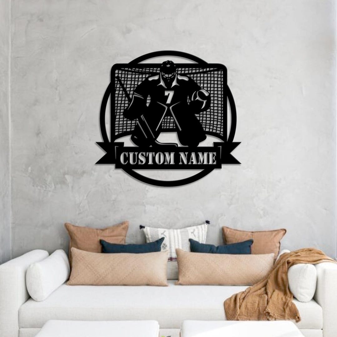Custom Ice Hockey Metal Wall Art, Personalized Man Hockey Goaltender ...