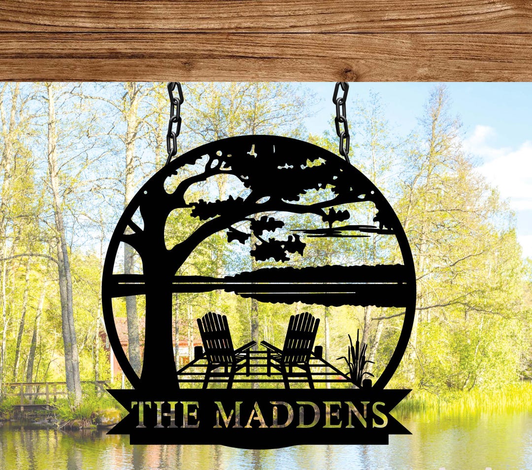 Custom Lake House Sign, Lake Scene Metal, Personalized Lake House Decor ...