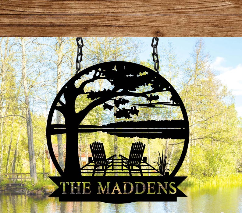 Custom Lake House Sign, Lake Scene Metal, Personalized Lake House Decor ...