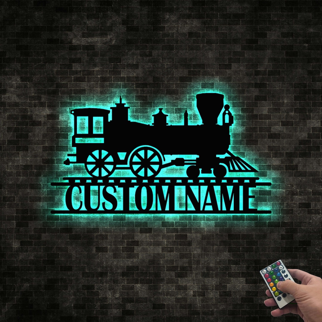 Personalized Railroad Wall Led Lights, Custom Train Metal Wall Art LED ...