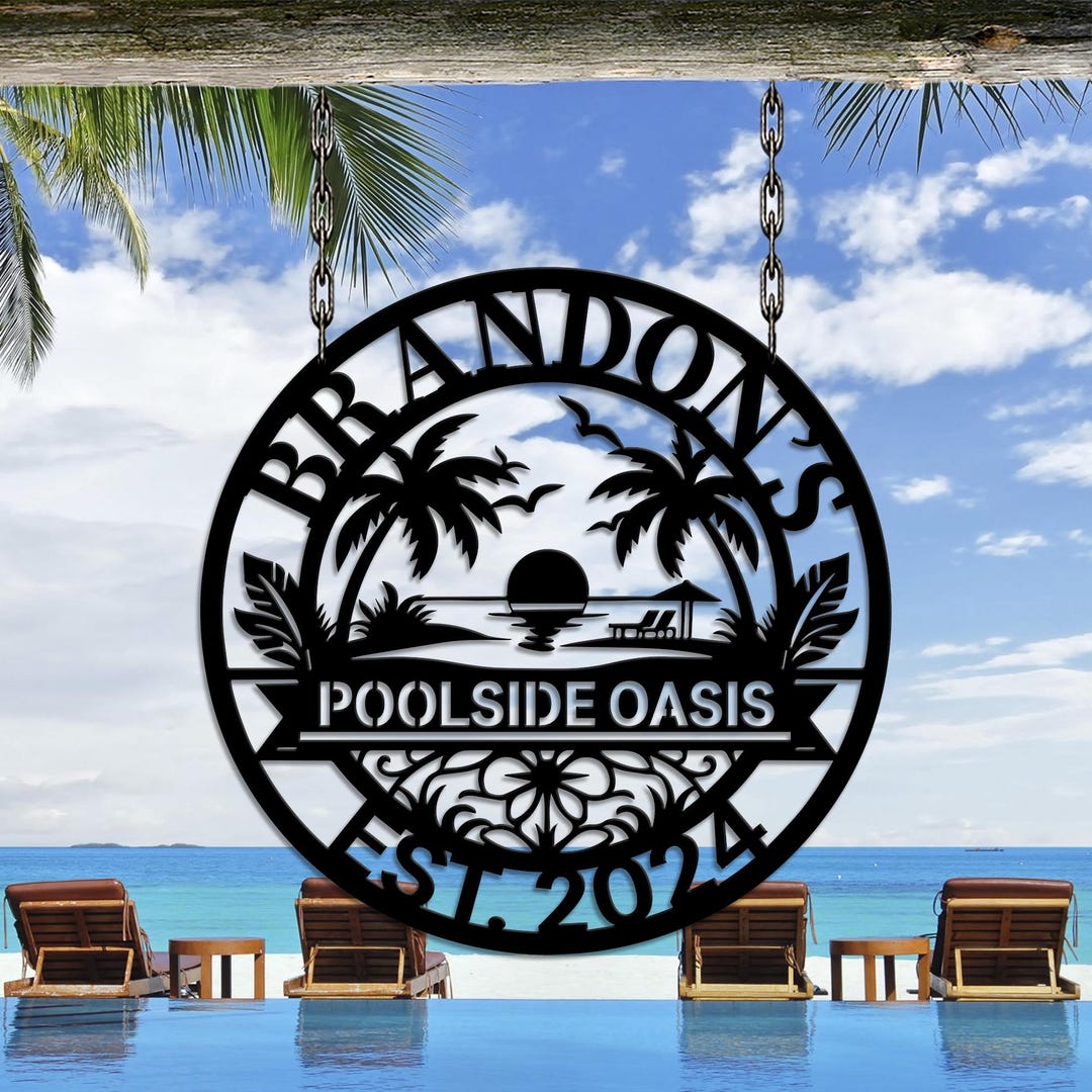 Personalized Metal Poolside Sign, Patio Sign, Pool Sign, Backyard Sign ...