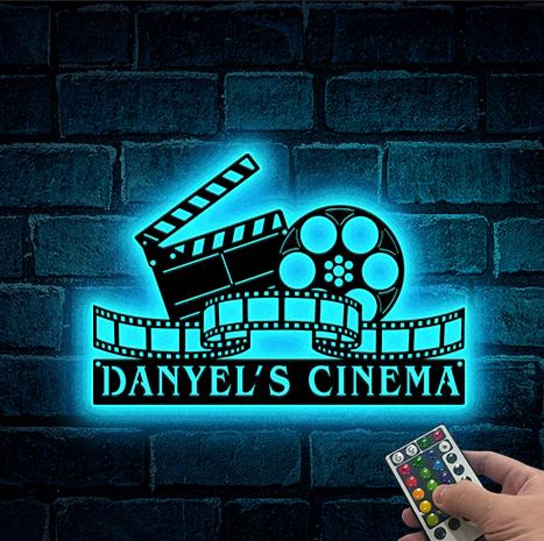 Personalized Home Movie Theater Metal Wall Art LED Lights, Custom ...