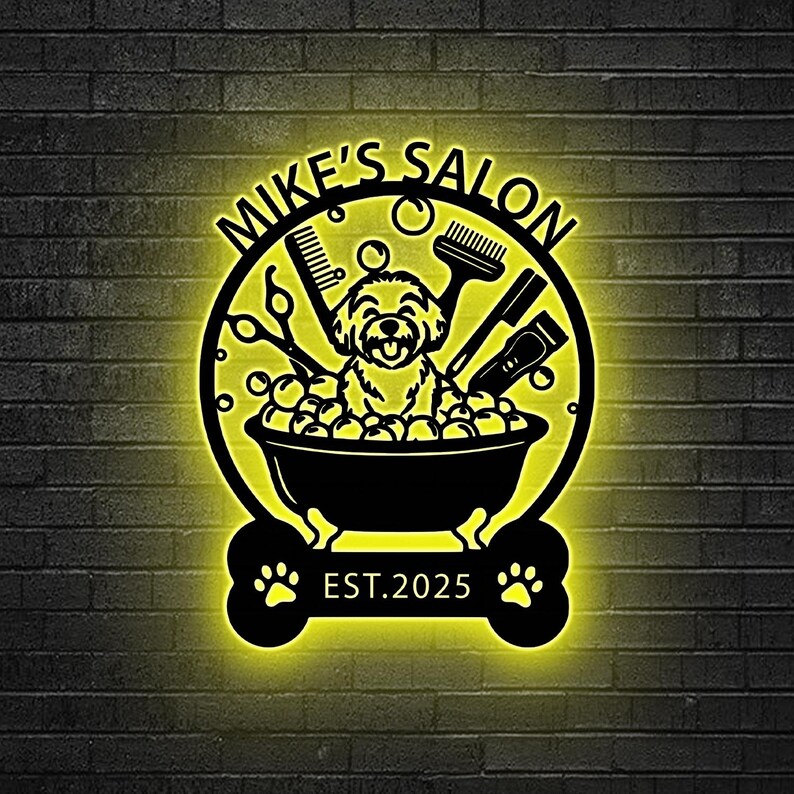 Custom Dog Grooming Metal Led Lights, Pet Grooming Sign, Personalized ...