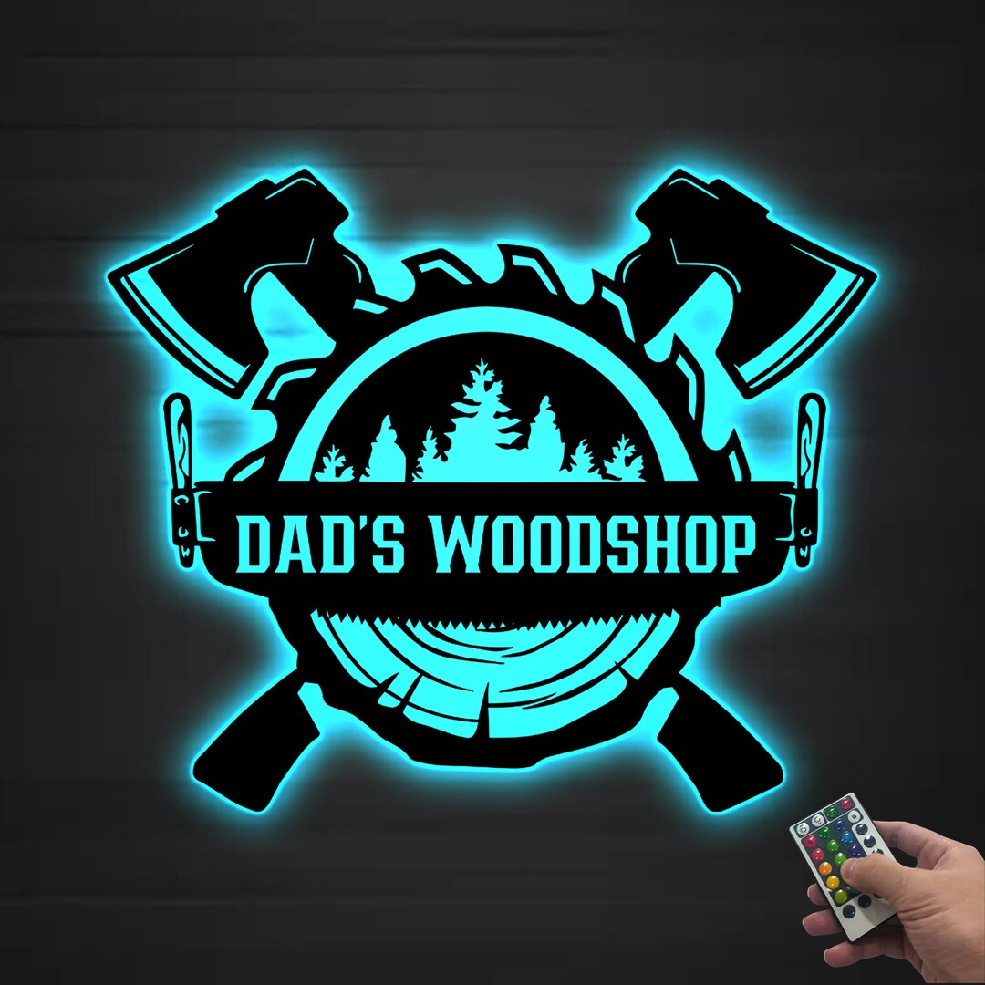 Custom Woodshop Sign Led Lights, Metal Workshop Sign Home Decor ...