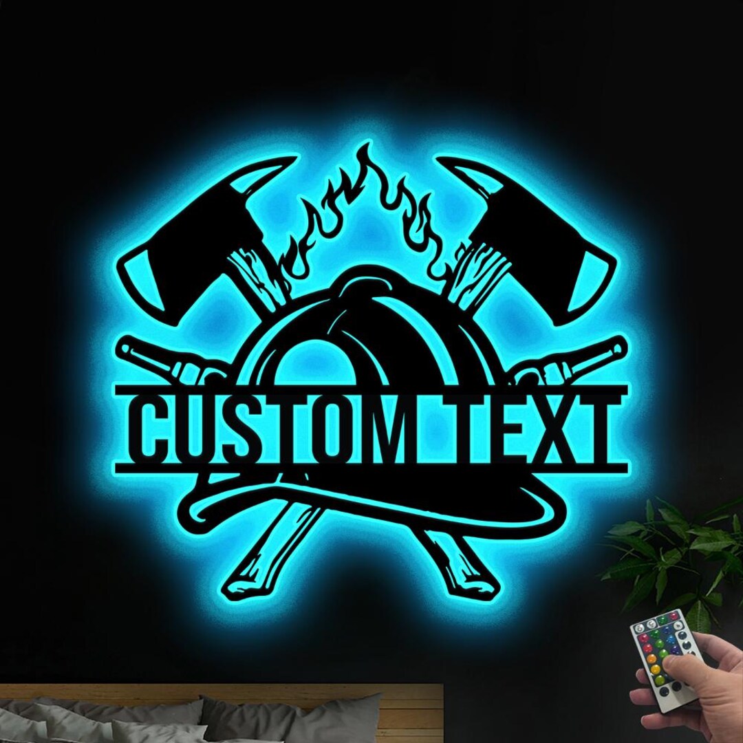 Personalized Firefighter Metal Sign With Led Lights, Fireman Name Sign ...