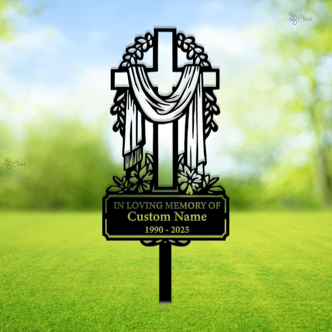 Custom Metal Cross Memorial Sign Stake, Grave Marker, Personalized ...