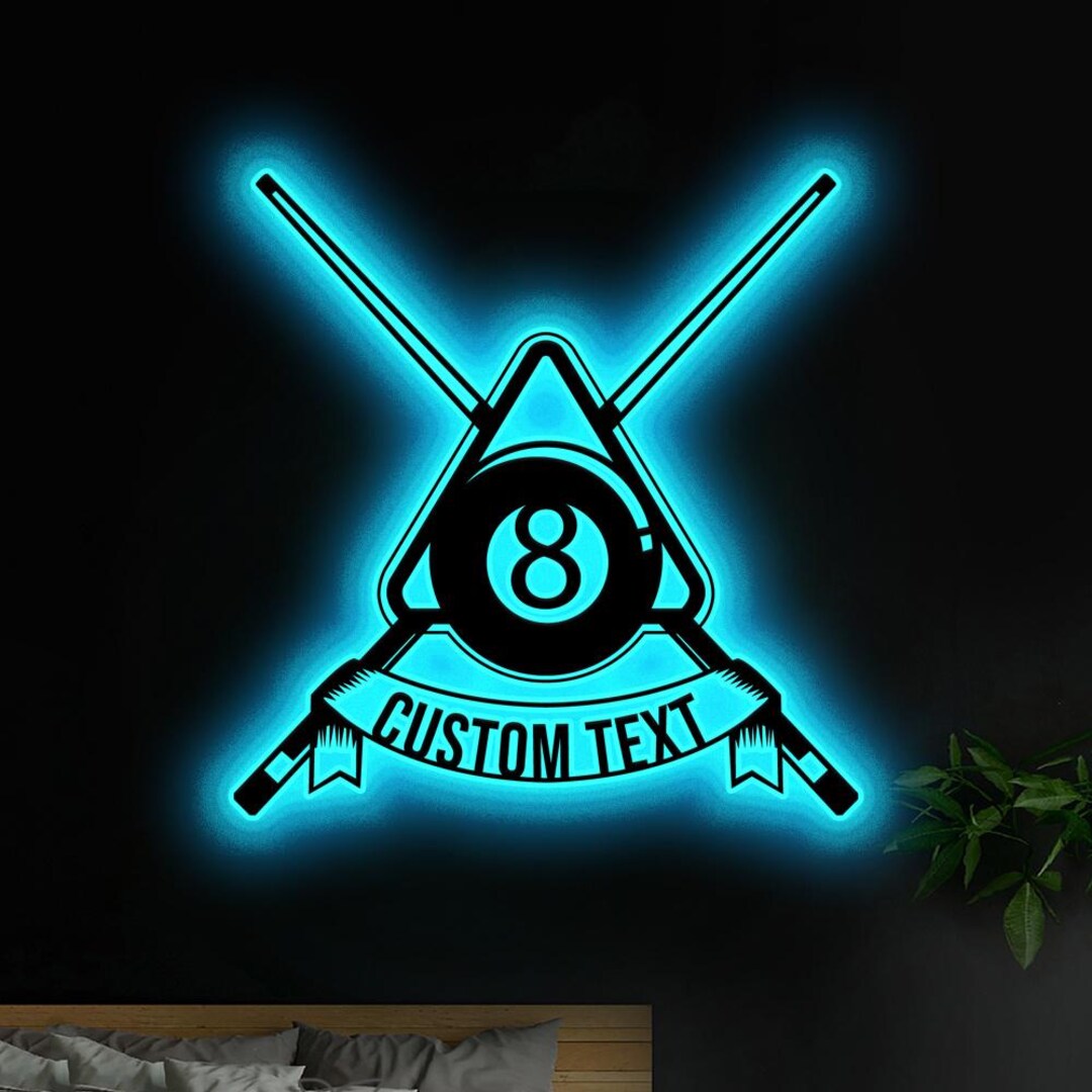 Custom 8 Ball Billiards Metal Wall Art Led Light, Billiard Room Sign ...