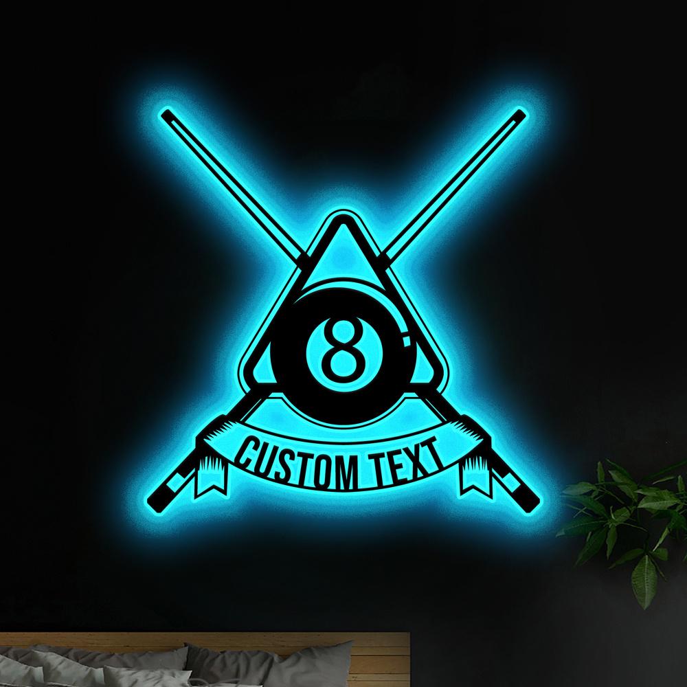 Custom 8 Ball Billiards Metal Wall Art Led Light, Billiard Room Sign ...