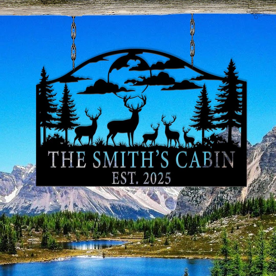 Personalized Metal Deer Cabin Sign, Deer Hunter Gift, Custom Last Name ...