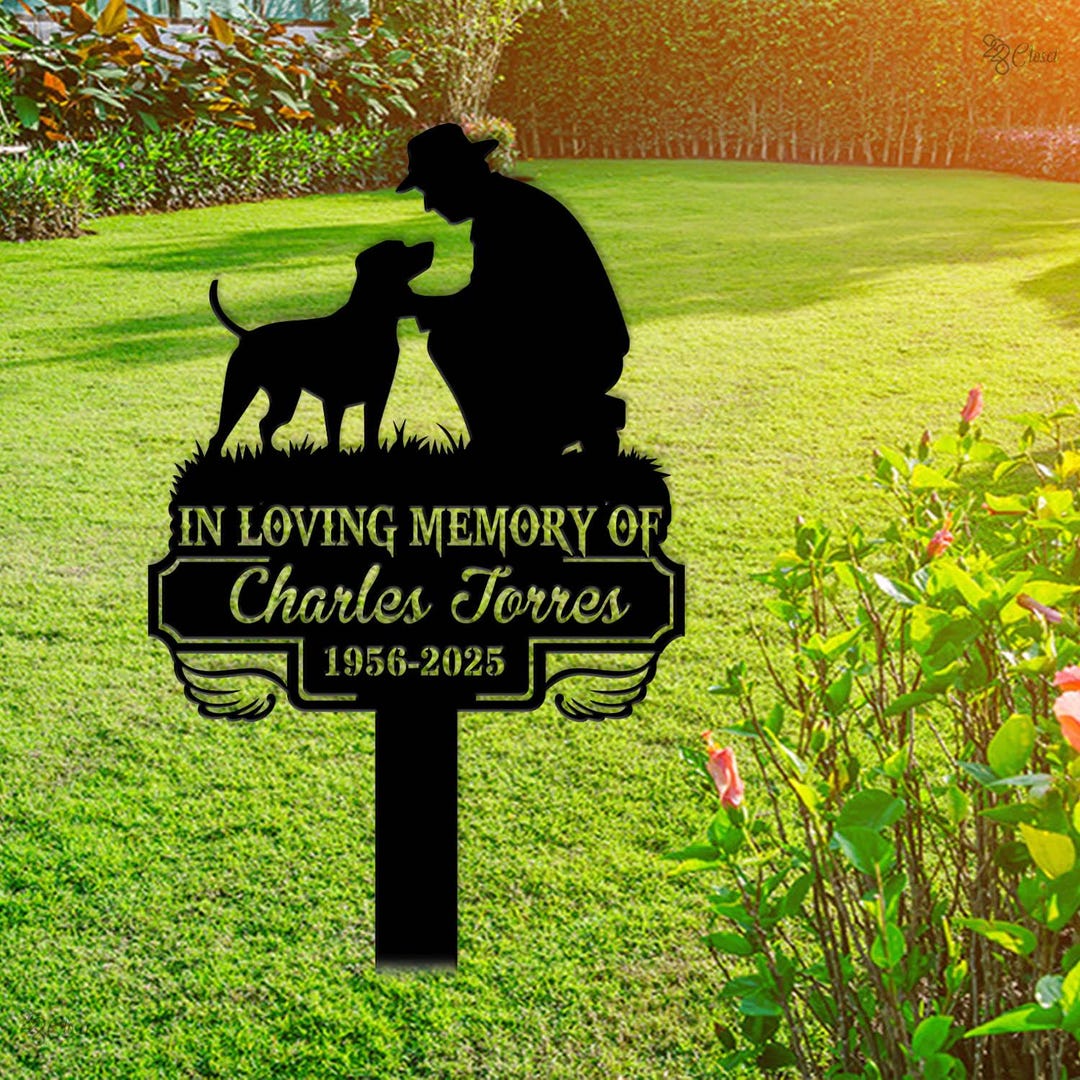Custom Memorial Garden Sign With Dog and Man Silhouette,custom Grave ...