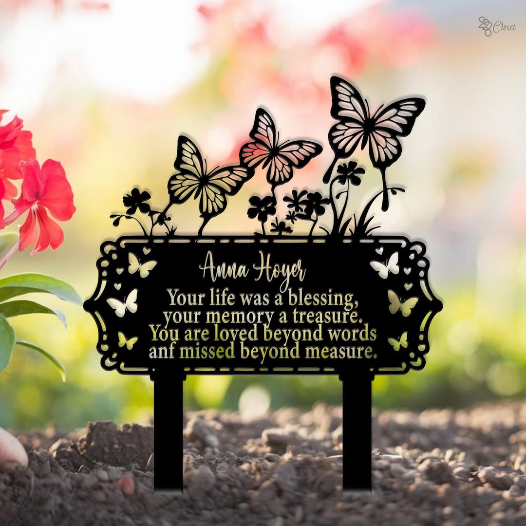 Custom Memorial Garden Sign, Butterfly Grave Marker, in Loving Memory ...