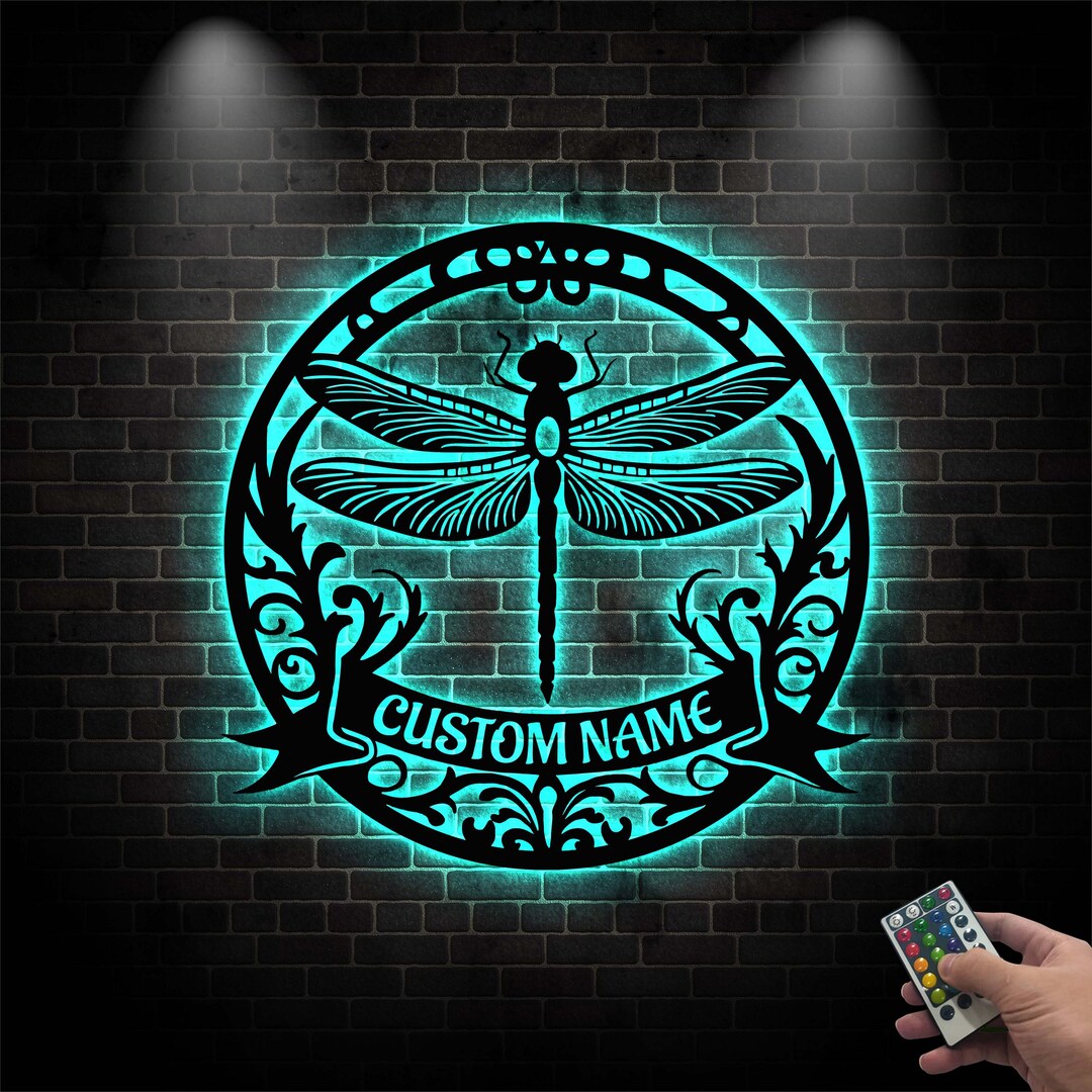 Custom Dragonfly Metal Sign With LED Light , Personalized Dragonfly ...
