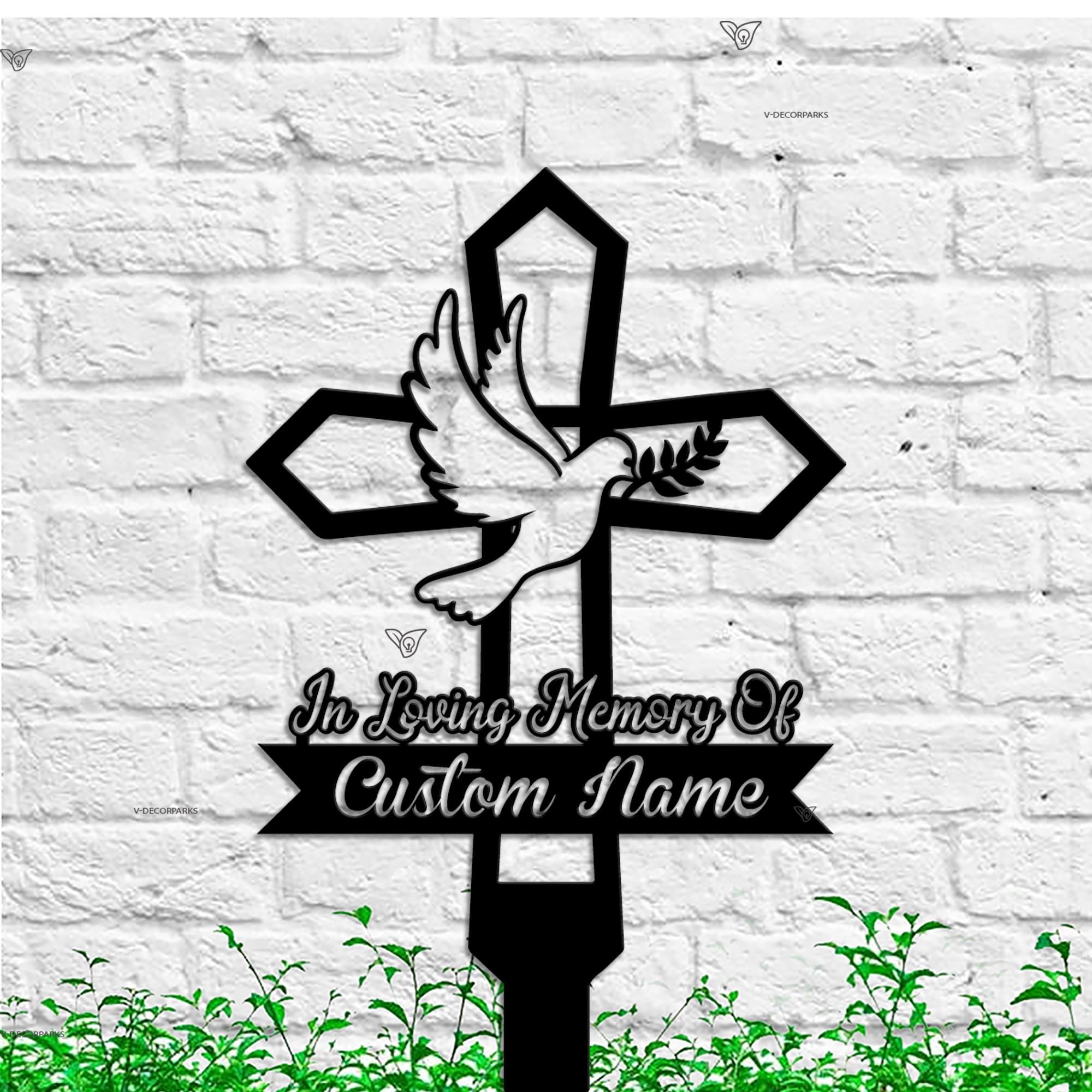 Custom Dove Heart Memorial Stake, Cross Stake Dad Memorial Plaque ...