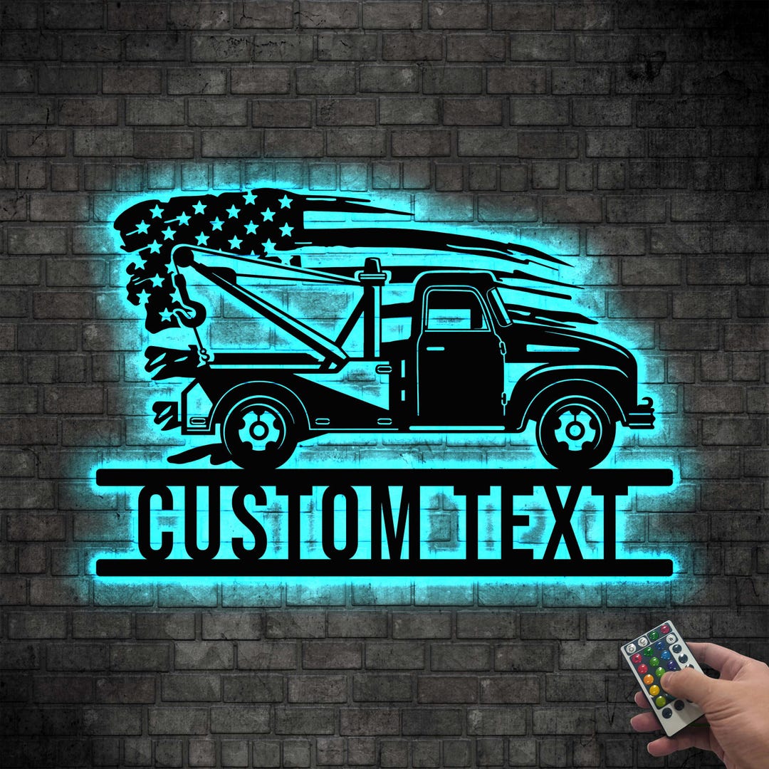 Custom US Rotator Tow Truck Driver Metal Wall Art LED Light Garage Sign ...