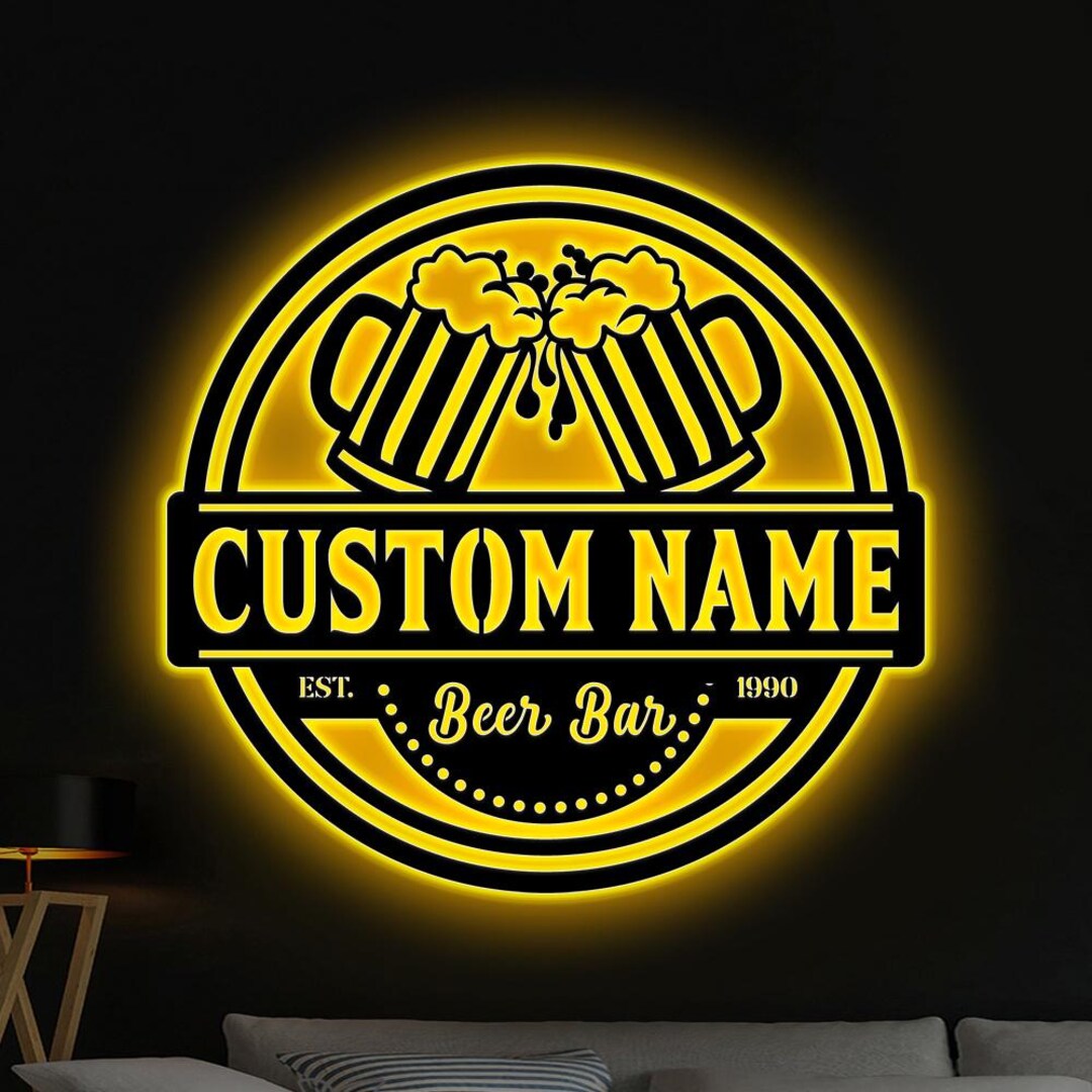 Custom Metal Bar Sign Led Light, Beer Mug Wall Art,personalized Bar ...