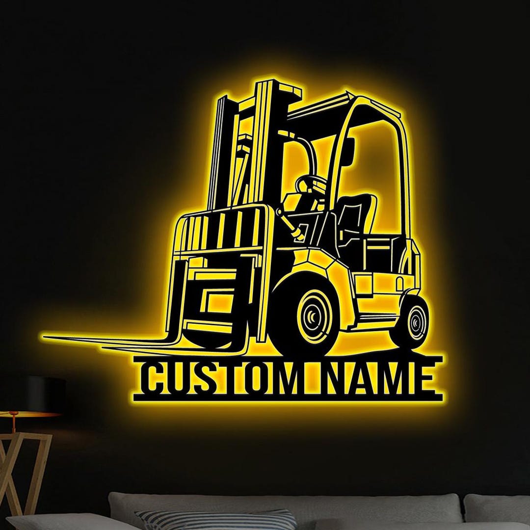 Personalized Forklift Driver Metal Wall Art LED Light Custom Fork Lift ...