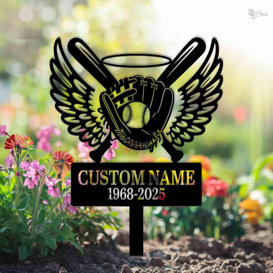 Personalized Baseball Memorial Sign, Baseball Angel Wing Memorial ...