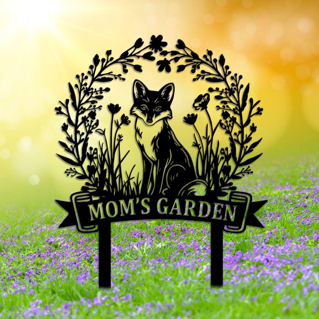 Personalized Fox Garden Sign, Fox Metal Garden Stake, Custom Gardener ...