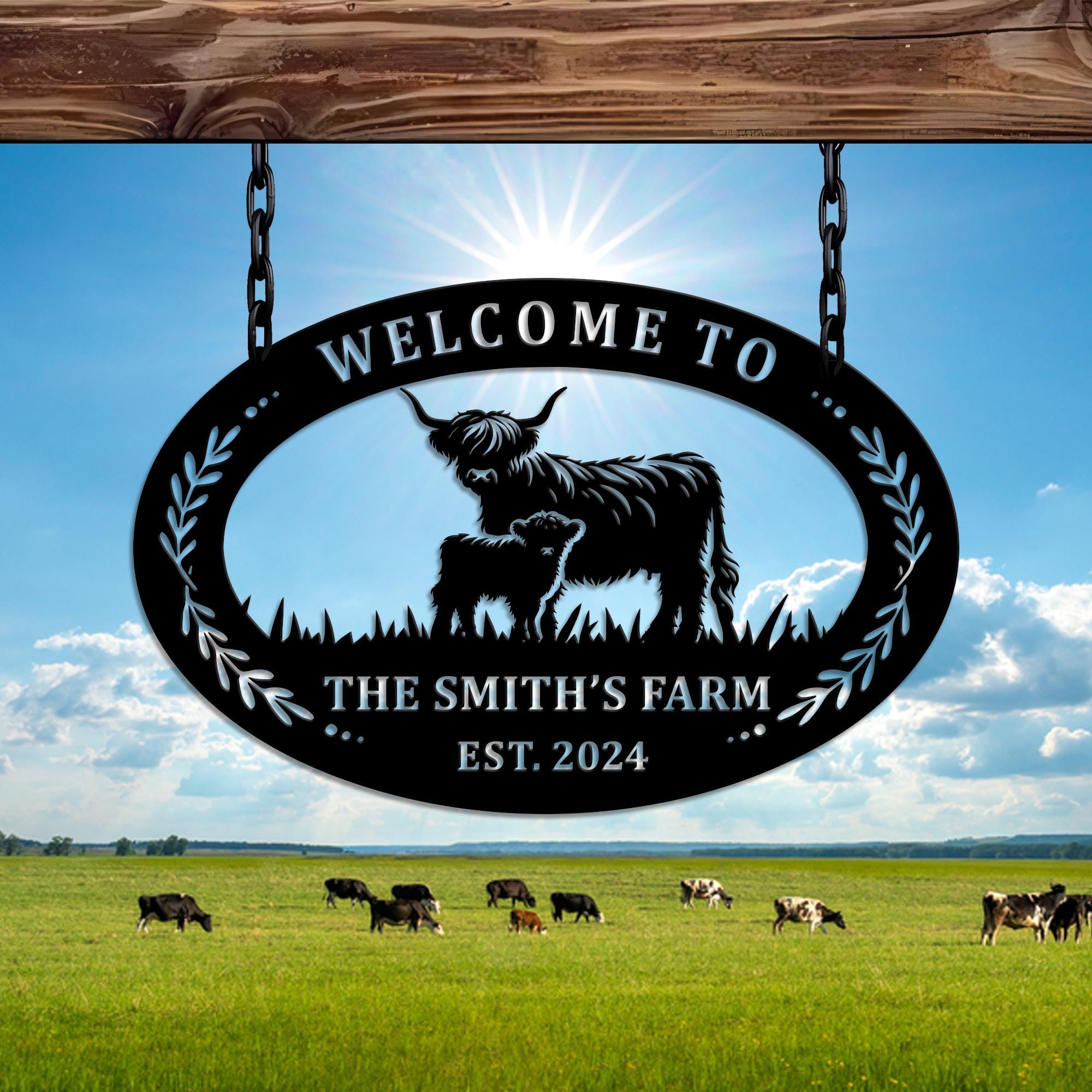 Personalized Highland Cow Metal Sign, Cow Cattle Metal Wall Art, Custom ...