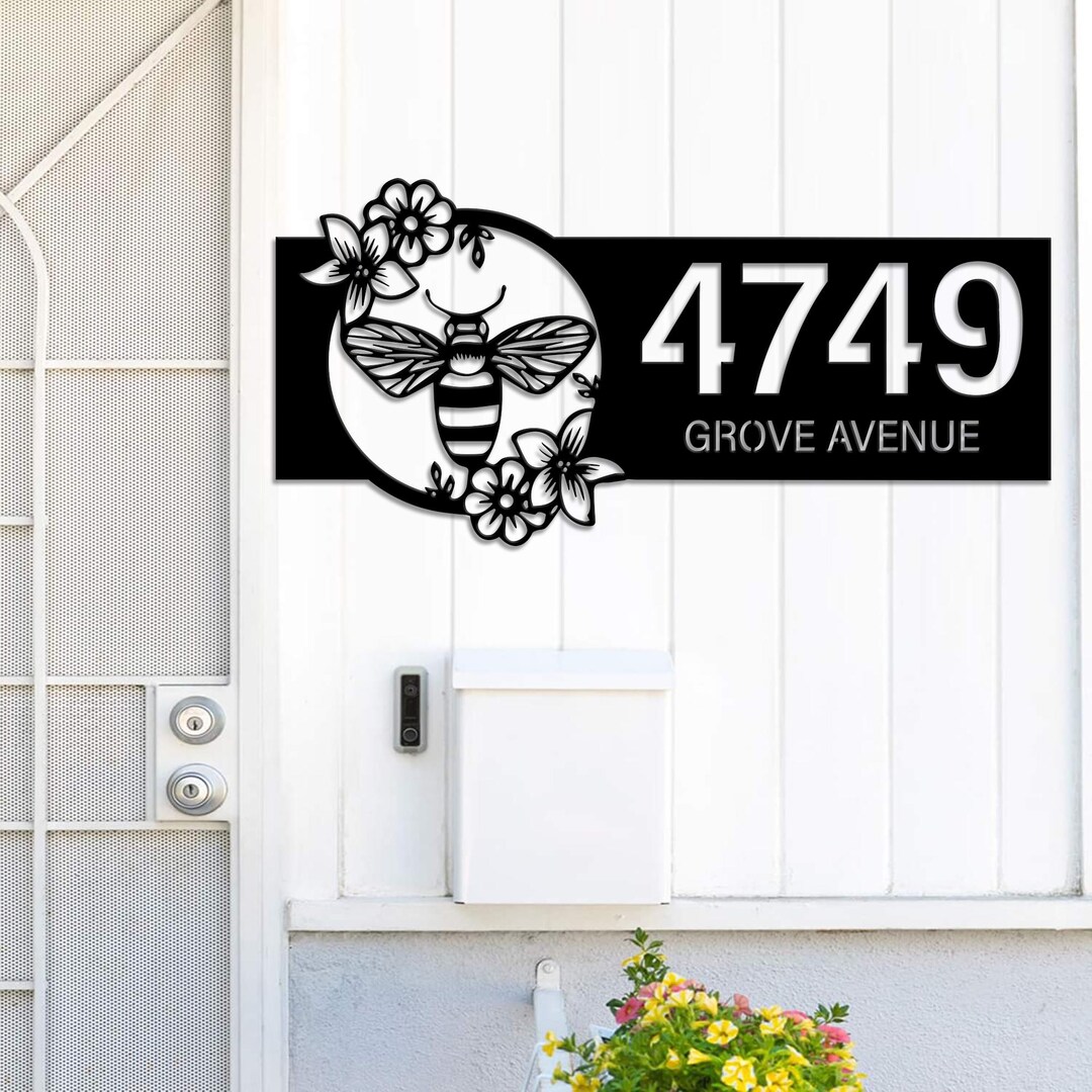Personalized Bee Garden Address Sign, Custom House Number Sign,hanging ...
