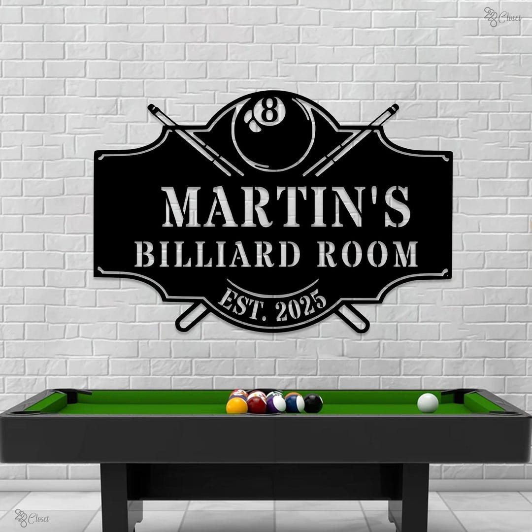 Metal Billiards Sign Personalized, Billiards Room Sign, Custom ...