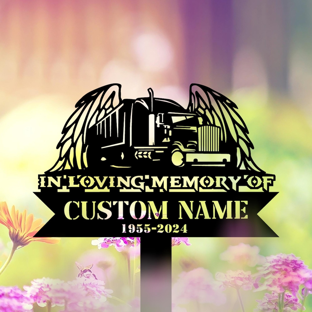 Personalized Semi Truck Driver Stake, Wings Memorial Stake, Trucker ...