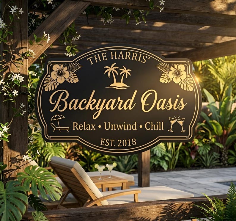 Personalized Backyard Oasis Metal Sign, Custom Patio Decor for Outdoor ...