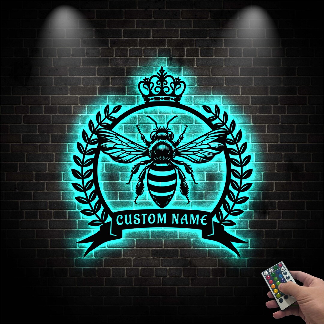 Custom Metal Bee Sign Led, Personalized Honey Bee Sign, Bee Hive Metal ...