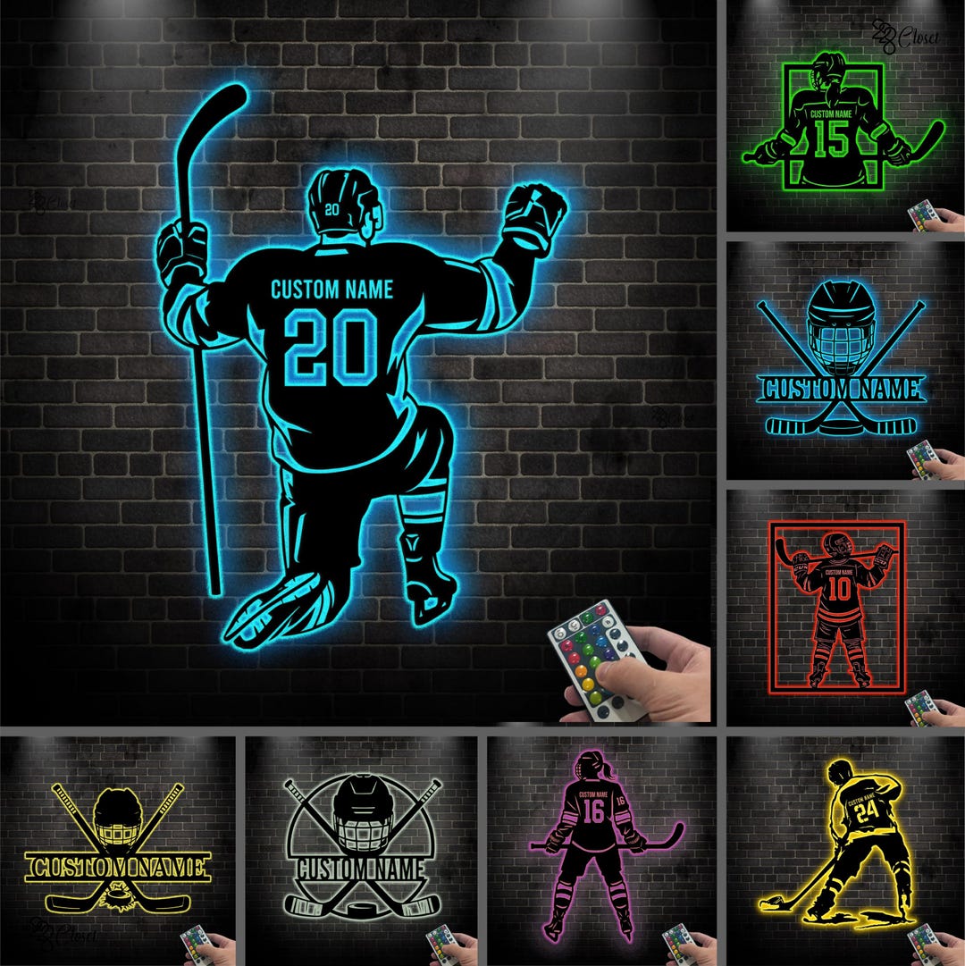 Custom Hockey LED Metal Sign, Hockey Player Neon Sign, LED Light for ...