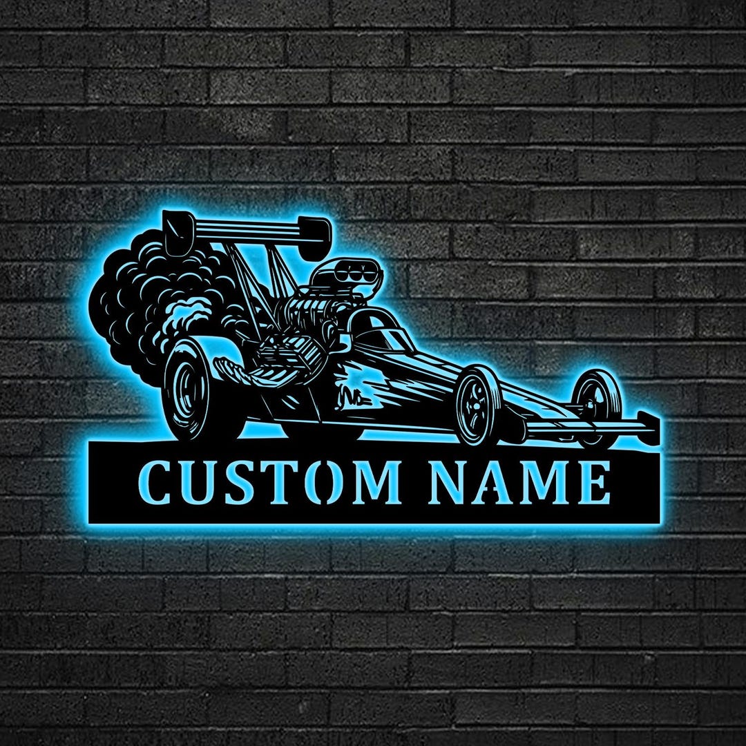 Custom Top Fuel Dragster Metal Led Light, Personalized Dragster Name ...