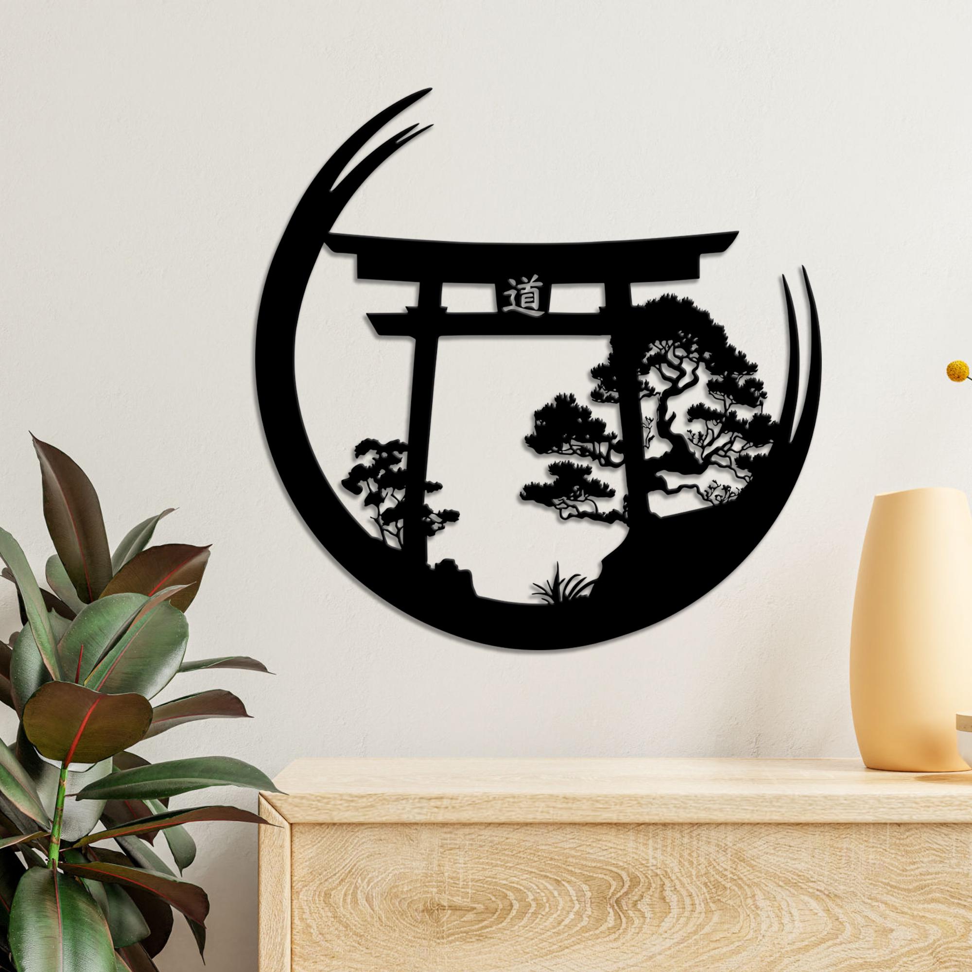 Tori Gate Art Bonsai Tree Metal Wall Art Tori Gate Metal Sign, Bonsai ...