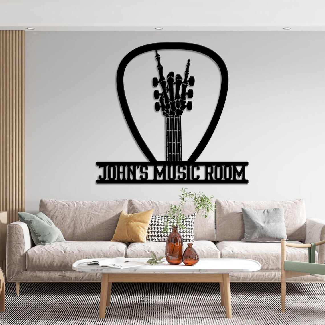 Personalized Rock on Guitar Metal Led Lights, Rock Roll Skeleton Hand ...