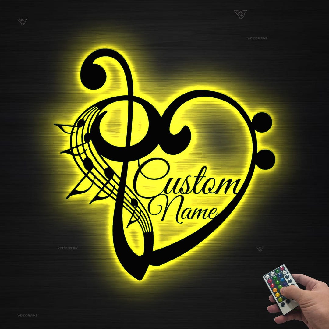 Custom Music Notes Gift Metal Sign Led Lights, Music Teacher Gift Music ...