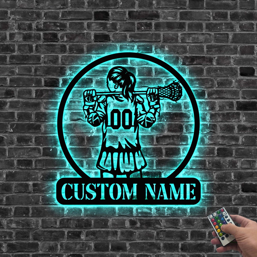 Lacrosse Sign Custom Lacrosse Metal Wall Art LED Lights, Personalized ...