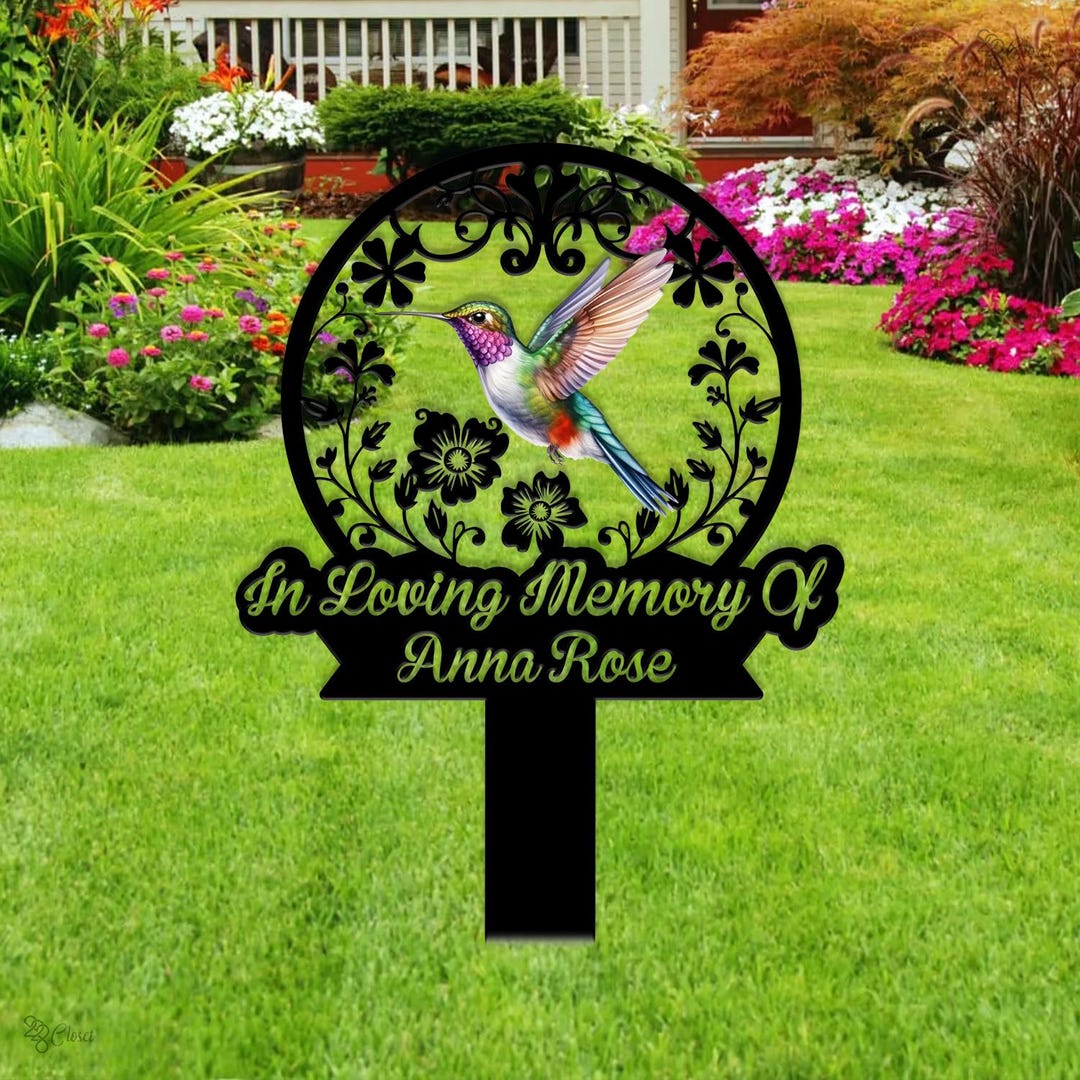 Custom Hummingbird Memorial Stake, Personalized Hummingbird and Flower ...