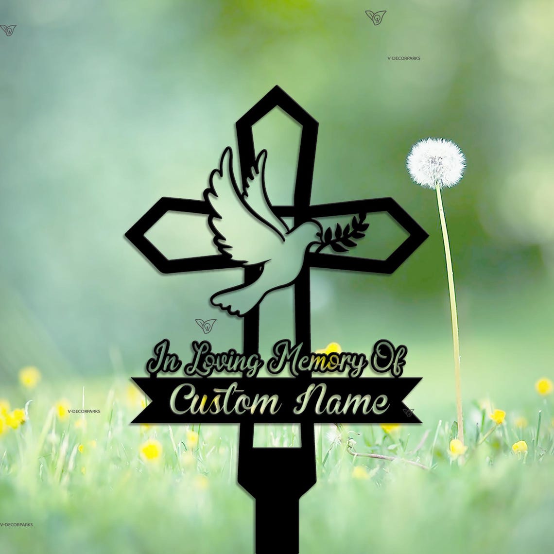 Custom Dove Heart Memorial Stake, Cross Stake Dad Memorial Plaque ...