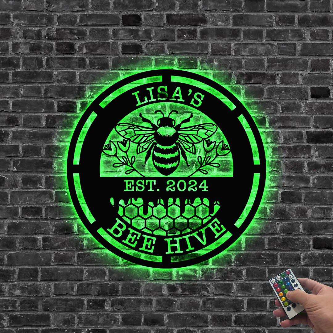 Custom Bee Garden Sign Led Light, Personalized Bee Metal Sign,honey Bee ...