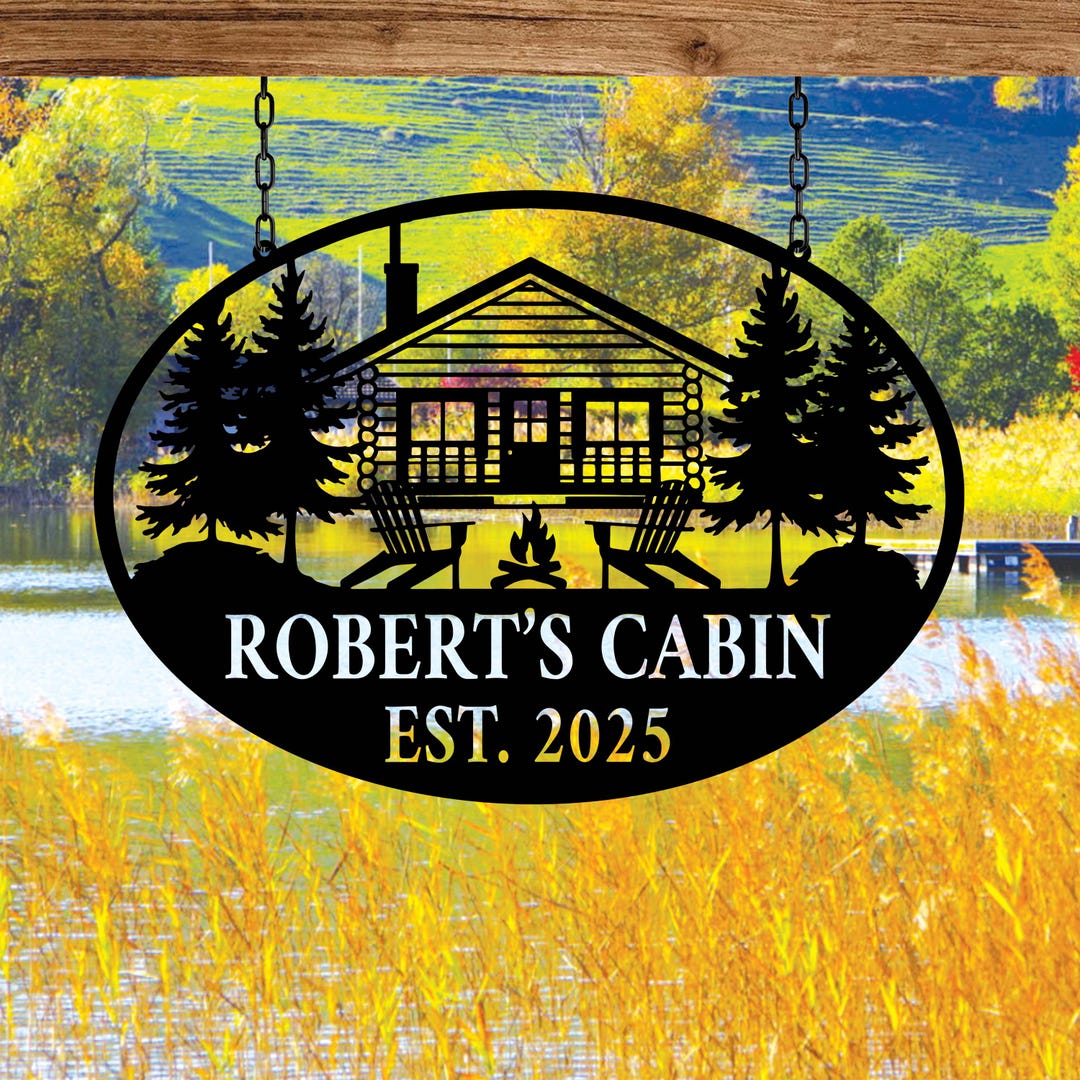 Custom Metal Cabin Name Sign Pine Tree Custom Metal Sign Personalized ...