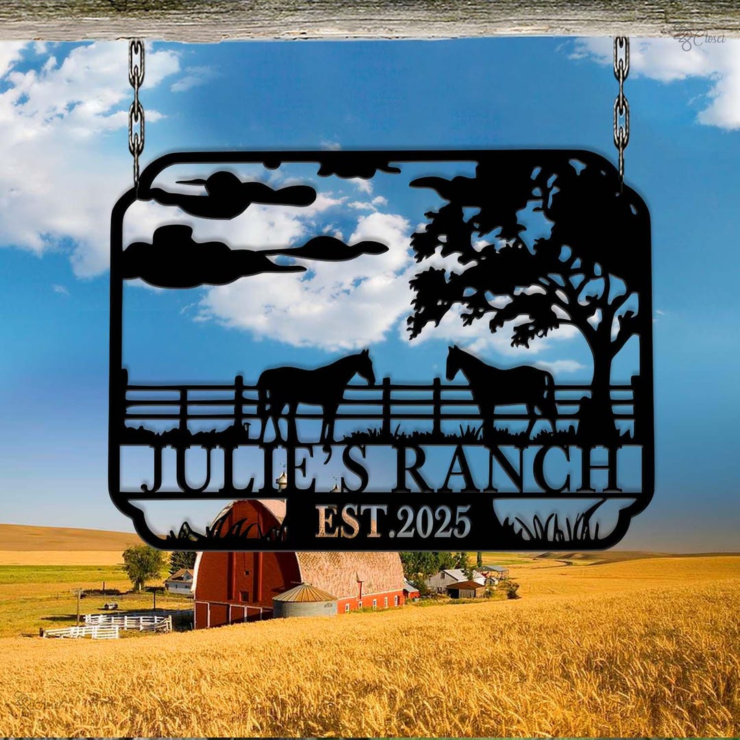 Custom Horse Ranch Sign, Ranch Name Sign With Horses, Barn Sign, Metal ...
