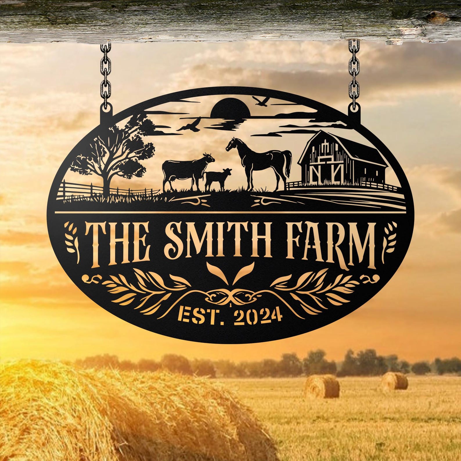 Custom Farmhouse Metal Sign Wall Art, Personalized Metal Farm Sign ...