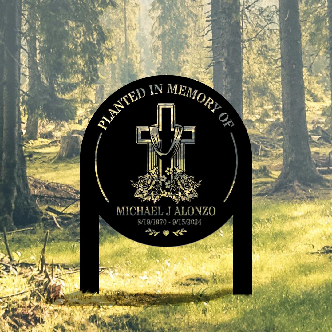 Personalized Memorial Cross Metal Stake, Hummingbird Cross Stake Name ...