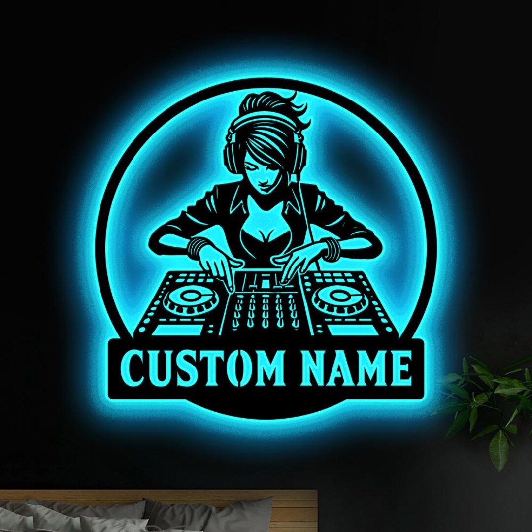Personalized DJ Metal Wall Art With LED Light, DJ Player Metal Sign ...