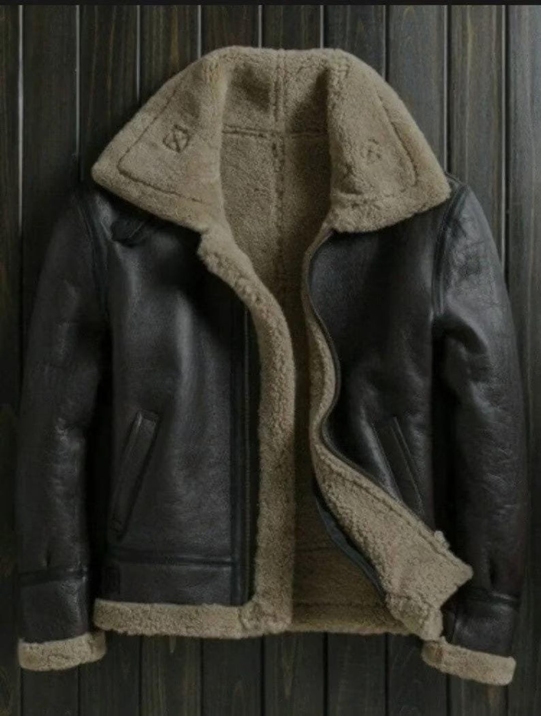 Mens Motorcycle Shearling Leather Jacket Fur Leather Biker Jacket Gift ...